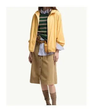 Moncler Zip-up Hooded Jacket With Logo Patch - Yellow