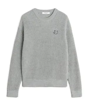Maison Kitsuné Long Sleeve Knitwear With Embroidered Fox Head Patch