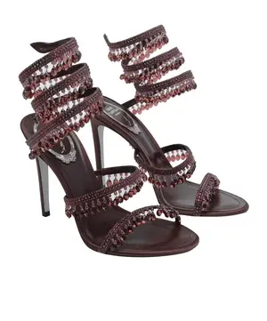 Rene Caovilla Chandelier Embellished Spiral Ankle Strap Stiletto Sandals