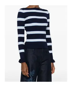 TWINSET Striped Knitted Sweater With Ruffled Cuffs - No