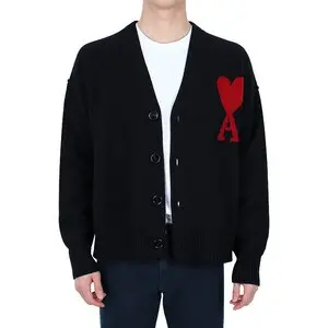 Ami V-neck Cardigan With Heart Logo