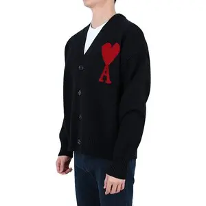 Ami V-neck Cardigan With Heart Logo