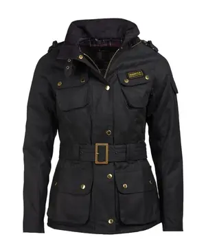 Barbour Logo Patch Belted Waxed Jacket