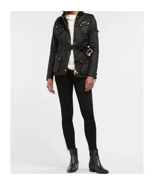 Barbour Logo Patch Belted Waxed Jacket