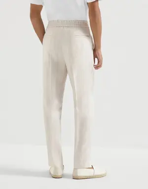 Brunello Cucinelli Linen Chalk Stripe Double Pleat Trousers With Drawstring