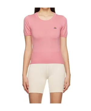 VIVIENNE WESTWOOD Orb-embroidered Knit T-shirt - Pink