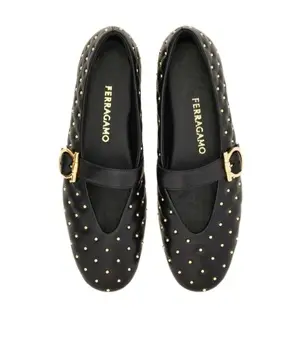 FERRAGAMO Studded Gancini Buckle Ballet Flat