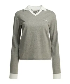 Miu Miu Contrast Collar Knitted Polo Top