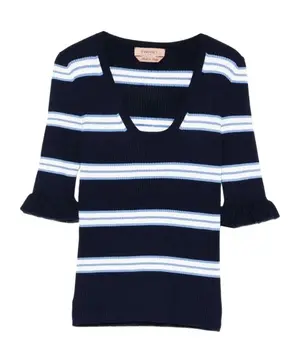 TWINSET Striped Knit Top With Flared Cuffs - Black