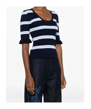 TWINSET Striped Knit Top With Flared Cuffs