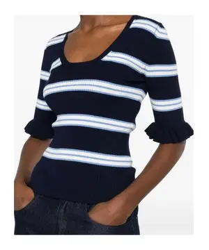 TWINSET Striped Knit Top With Flared Cuffs