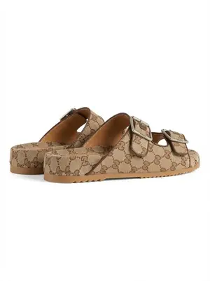 Gucci Gg Canvas Slide Sandals With Buckles