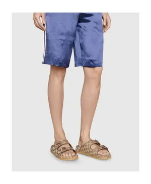 Gucci Gg Canvas Slide Sandals With Buckles - Brown