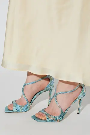 JIMMY CHOO Azia Crystal Strap Heeled Sandals