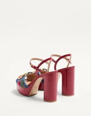 Valentino Garavani Vlogo Signature Platform Denim Sandal With Cherryfic Embroidery 115mm - Red