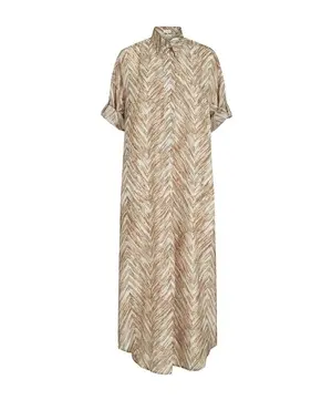 Brunello Cucinelli Chevron-print Silk Shirt Dress - Nude