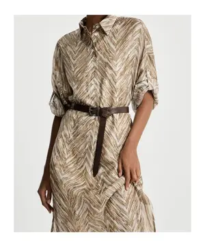 Brunello Cucinelli Chevron-print Silk Shirt Dress - Nude