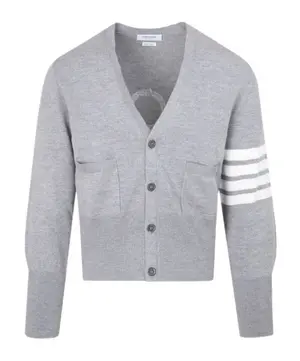 Thom Browne 4-bar Stripe V-neck Cardigan - Light Gray