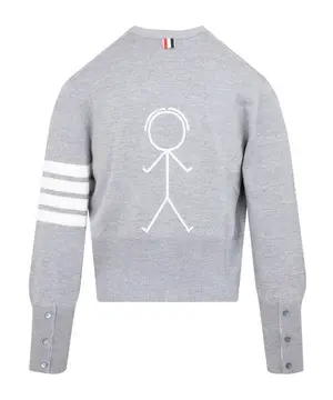 Thom Browne 4-bar Stripe V-neck Cardigan - Light Gray
