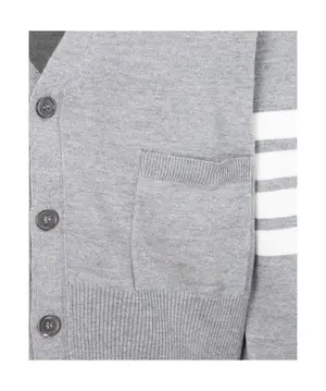 Thom Browne 4-bar Stripe V-neck Cardigan - Light Gray