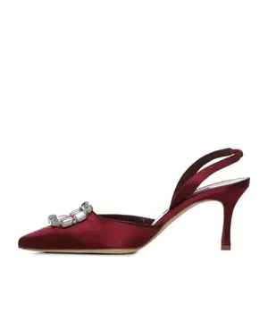 Manolo Blahnik Jewel Embellished Slingback Heeled Pumps - Dark Red