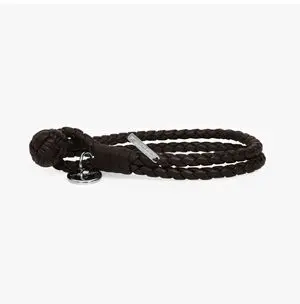 Bottega Veneta Braided Leather Bracelet With Logo Plaque