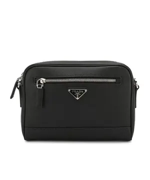 Prada Logo Zipper Clutch - Black