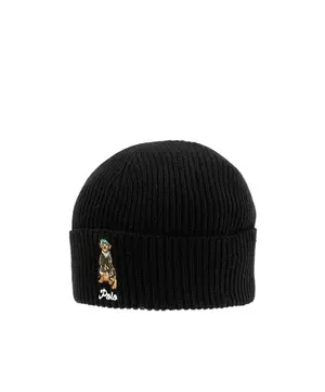 Polo Ralph Lauren Knitted Hat With Embroidered Bear Detail - Black