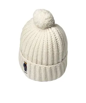 Polo Ralph Lauren Wool Knitted Beanie With Teddy Bear Motif - White