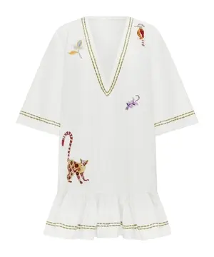 ALEMAIS Camelia Embroidered Ruffled Dress - Ivory