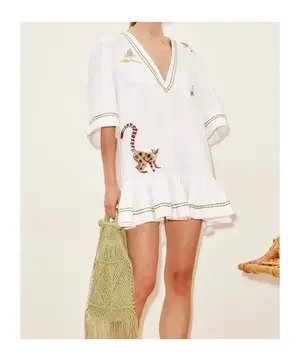 ALEMAIS Camelia Embroidered Ruffled Dress - Ivory