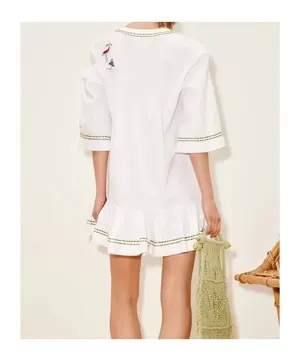 ALEMAIS Camelia Embroidered Ruffled Dress - Ivory