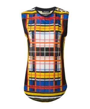 Balmain Gold Button Linen Sleeveless Top