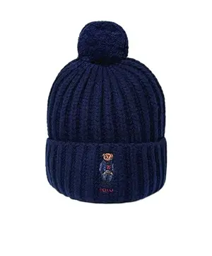 Polo Ralph Lauren Wool Knitted Beanie With Teddy Bear Embroidery - Black