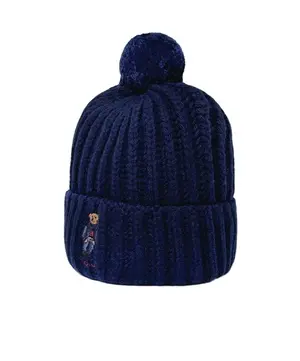Polo Ralph Lauren Wool Knitted Beanie With Teddy Bear Embroidery