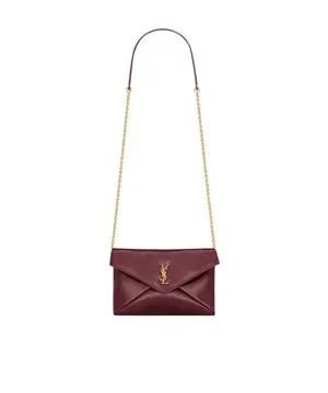 Saint Laurent Cassandre Chain Pouch In Shiny Leather - Deep Ruby Red Color