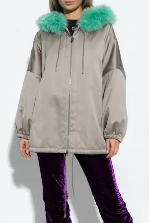Gucci Shearling Trim Hooded Jacket