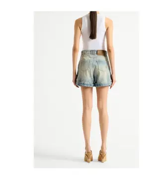Balmain Topstitched Denim Shorts