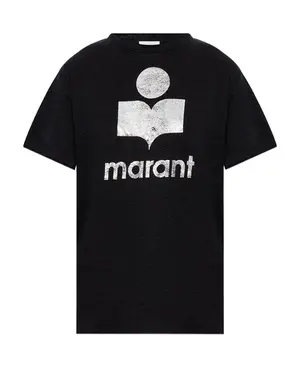 Isabel Marant Étoile Short-sleeved T-shirt With Round Neck And Logo Pattern - Black