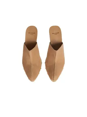 Balmain Suede Wedge Clogs With Gold Studs