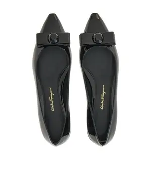 FERRAGAMO Vara Bow Leather Ballerina Flats - Black