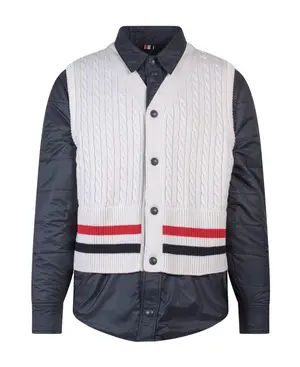 Thom Browne 4-bar Quilted Shirt Jacket With Cardigan Layer