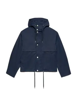 Ami Hooded Lightweight Jacket With Drawstring Detail - Blue
