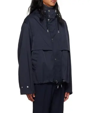 Ami Hooded Lightweight Jacket With Drawstring Detail - Blue