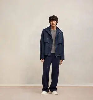 Ami Hooded Lightweight Jacket With Drawstring Detail - Blue