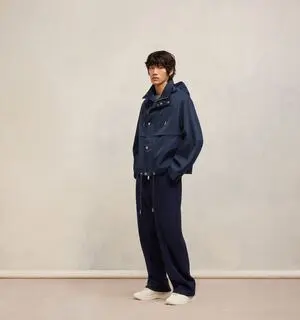 Ami Hooded Lightweight Jacket With Drawstring Detail - Blue