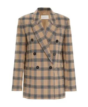 Zimmermann Tan Checked Double-breasted Suit Coat