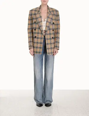 Zimmermann Tan Checked Double-breasted Suit Coat