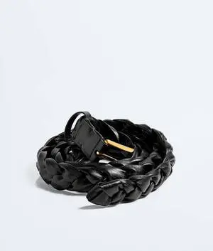 Bottega Veneta Intreccio Leather Belt - Black