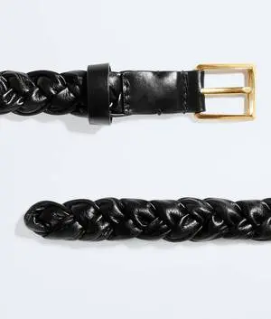 Bottega Veneta Intreccio Leather Belt - Black
